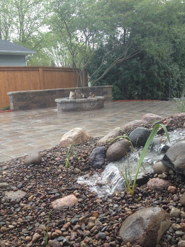 Unilock Patio, Seat Wall, Pondless Waterfall - Contemporary - Patio ...