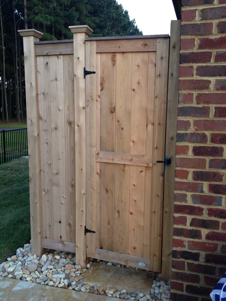 Virginia Outdoor Shower against brick - Beach Style - Patio - Boston ...