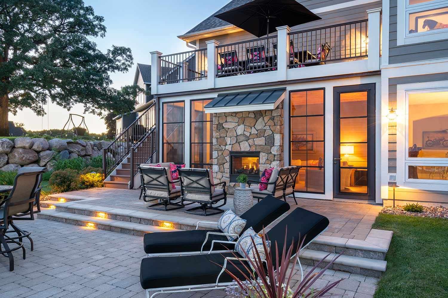 Basement Walk Out Patio With Fireplace Toronto Landscaping Project