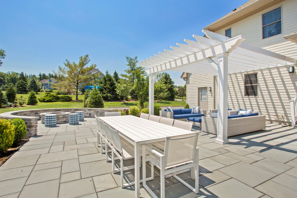 Warren, NJ Beautiful transformation - Blue stone patio with pergola and ...