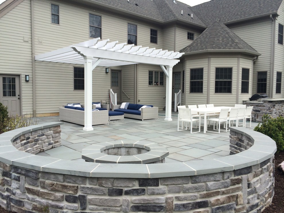 Warren, NJ Beautiful transformation - Blue stone patio with pergola and ...