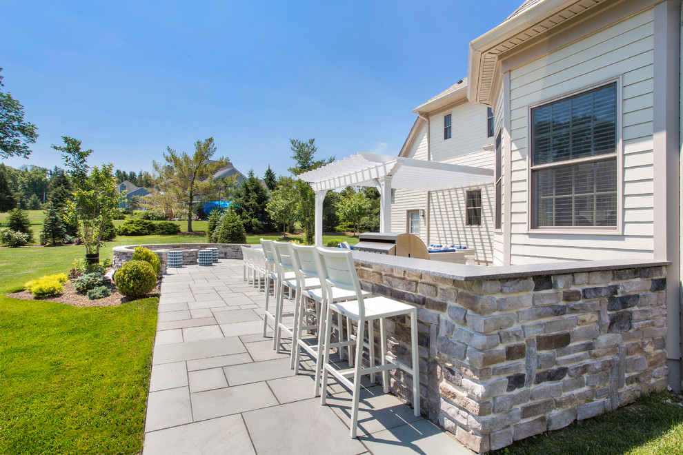 Warren, NJ Beautiful transformation - Blue stone patio with pergola and ...