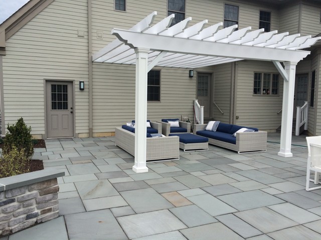 Warren, NJ Beautiful transformation - Blue stone patio with pergola and ...