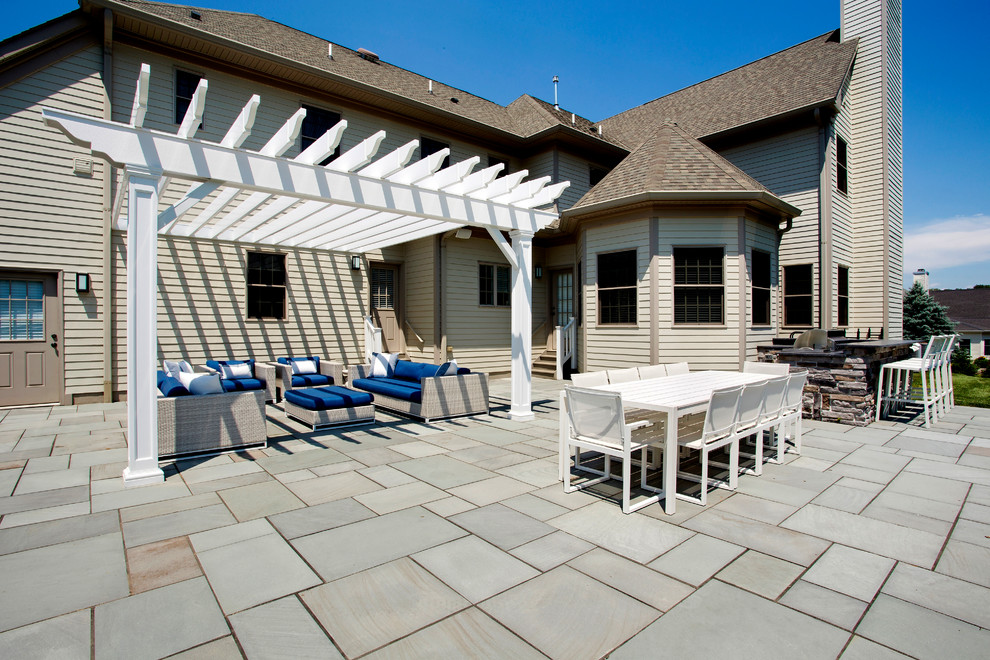Warren, NJ Beautiful transformation - Blue stone patio with pergola and ...