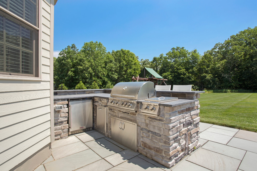 Warren, NJ Beautiful transformation - Blue stone patio with pergola and ...