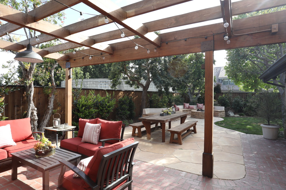 Wooden trellis, stone and brick patio - Rustic - Patio - Los Angeles ...