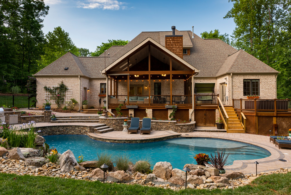 Aqua Blue Pebble Sheen - Craftsman - Pool - Raleigh - by Vue Custom ...