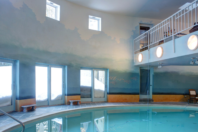 Aqua Ombre Paint Finish on Indoor Pool Walls - Beach Style - Pool ...