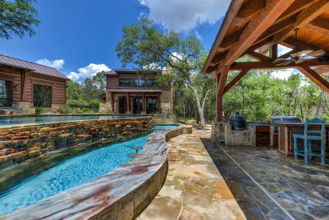 Beach Entry Infinity Pool In Boerne, TX - Rustic - Swimming Pool & Hot ...