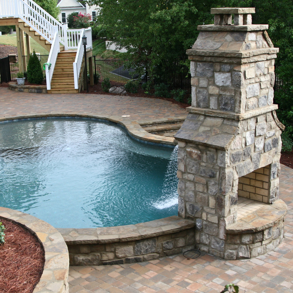 Beach Entry Pool with Swim Up Fire Pit - Traditional - Swimming Pool ...