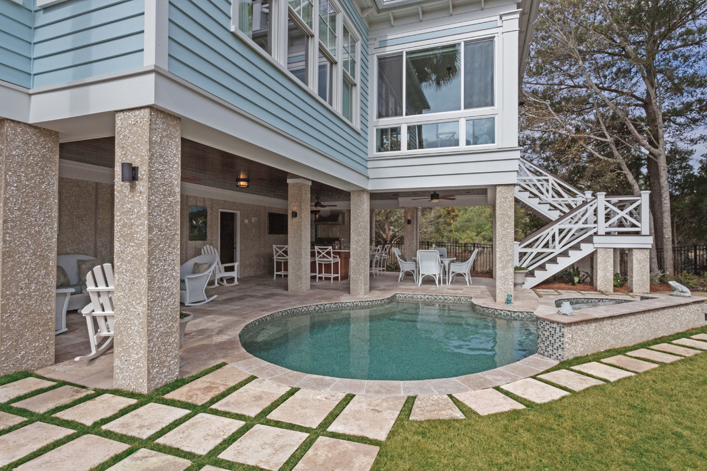 Beach Home Pool and Outdoor Kitchen Under Home - Beach Style - Pool ...