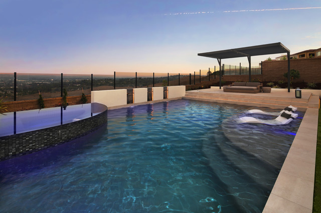 Beautiful Custom Fireplace & Modern Pool - Modern - Pool - Orange ...