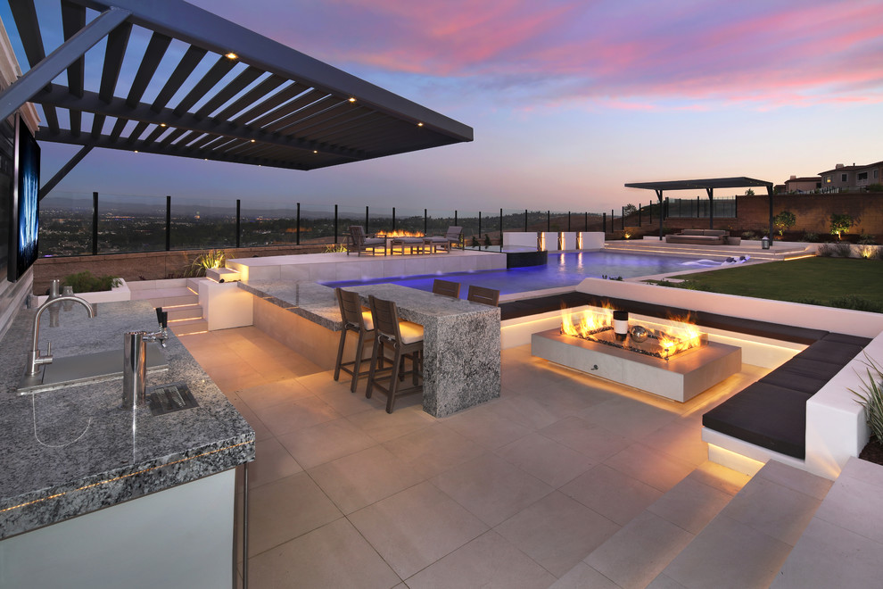 Beautiful Custom Fireplace & Modern Pool - Modern - Swimming Pool & Hot ...