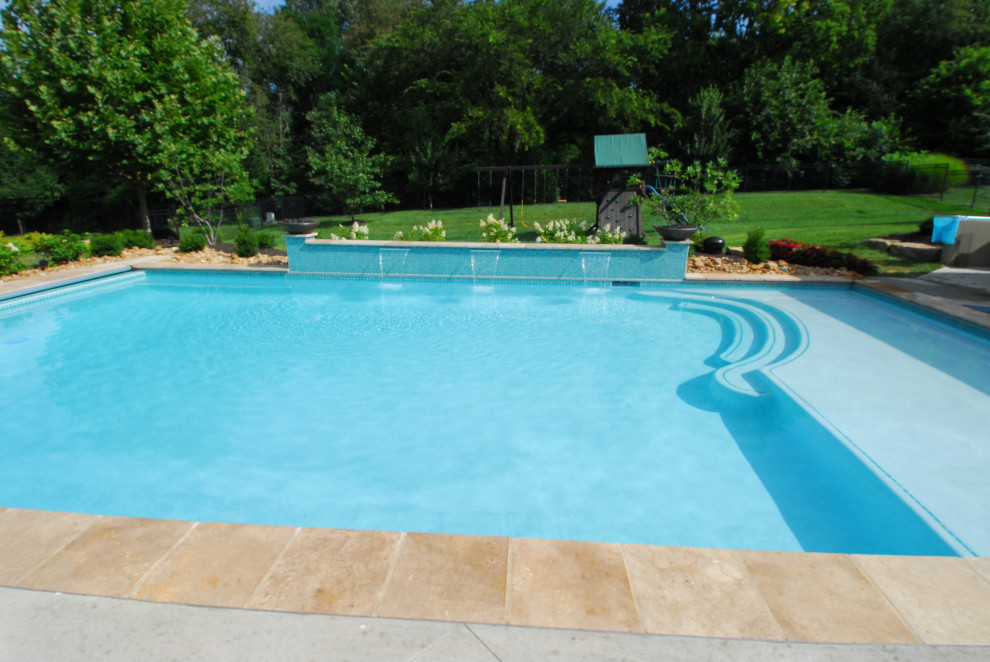 Beautiful teal interior with tile waterfall - Pool - Kansas City - by ...