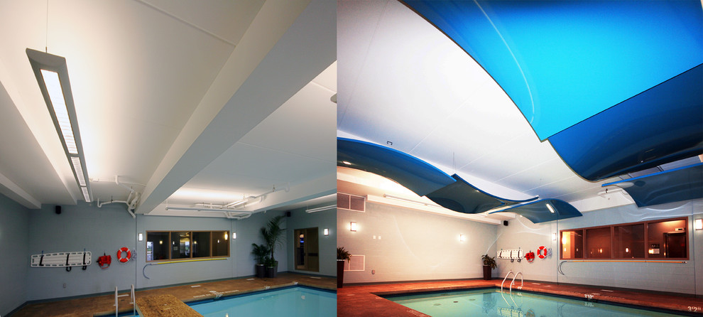 Before and After: Stretch Ceiling wrapped panels over a Pool - Modern ...