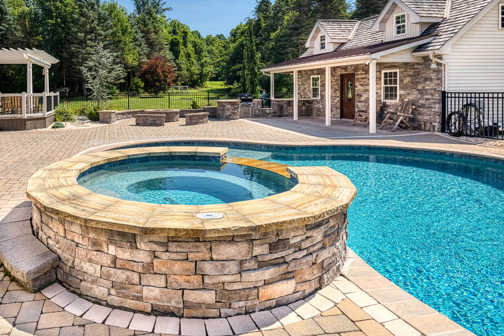 Below Ground Pool with Patio and Pool House Project - Traditional ...
