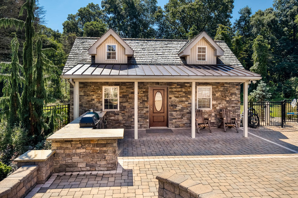 Below Ground Pool with Patio and Pool House Project - Traditional ...