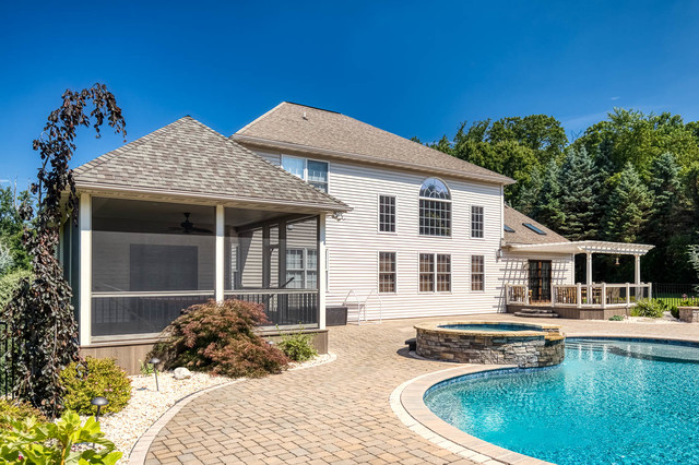 Below Ground Pool with Patio and Pool House Project - Traditional ...