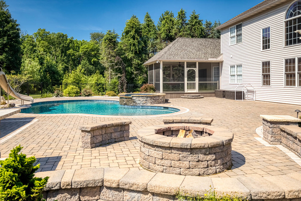 Below Ground Pool with Patio and Pool House Project - Traditional ...