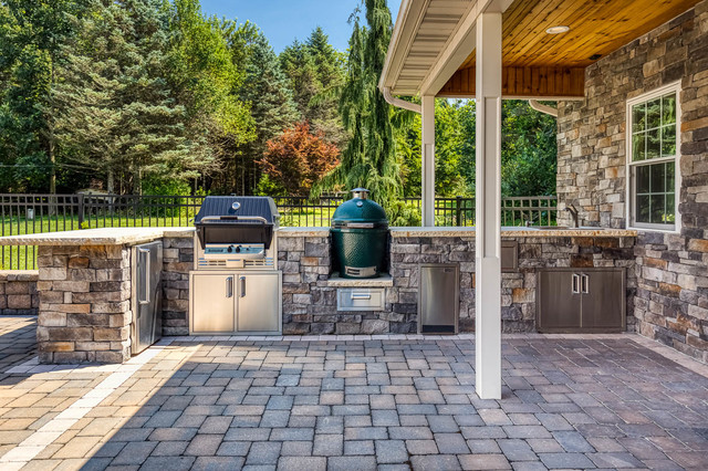 Below Ground Pool with Patio and Pool House Project - Traditional ...