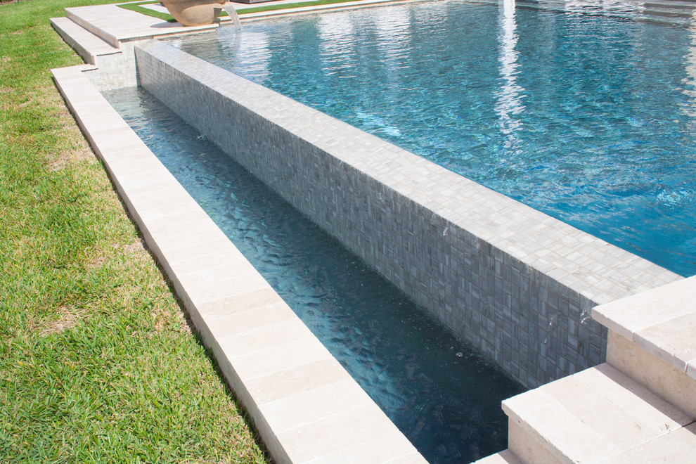 Big Pool with Infinity Edge and Custom Water Bowls in Davie, Florida ...