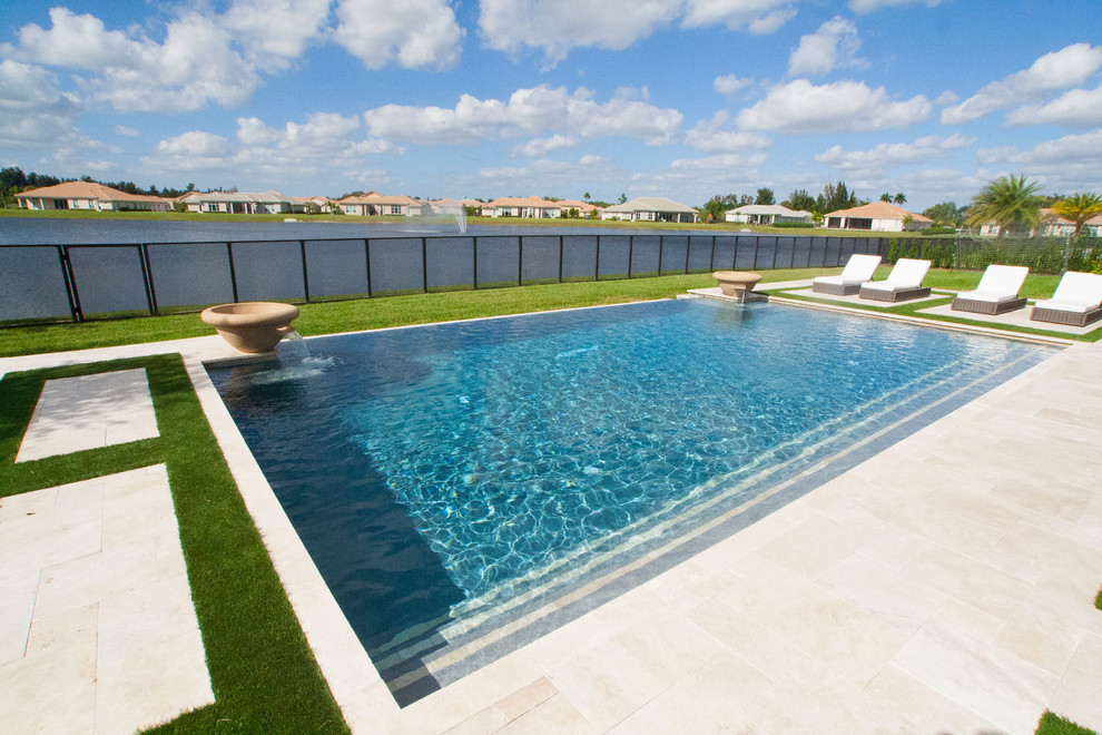 Big Pool with Infinity Edge and Custom Water Bowls in Davie, Florida ...