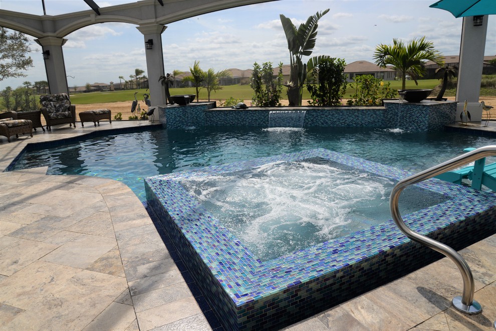 Blue glass-tile - Tropical - Pool - Orlando - by American Pools & Spas ...