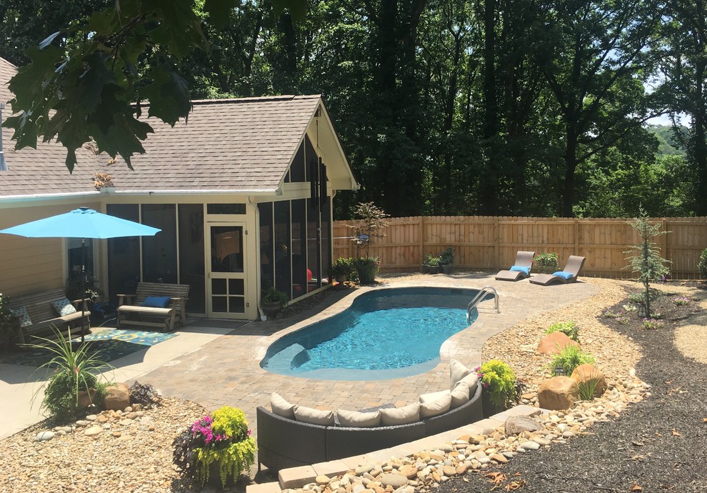 Blue Hawaiian Vista Isle Fiberglass Pool with 3 piece Belgard paver ...