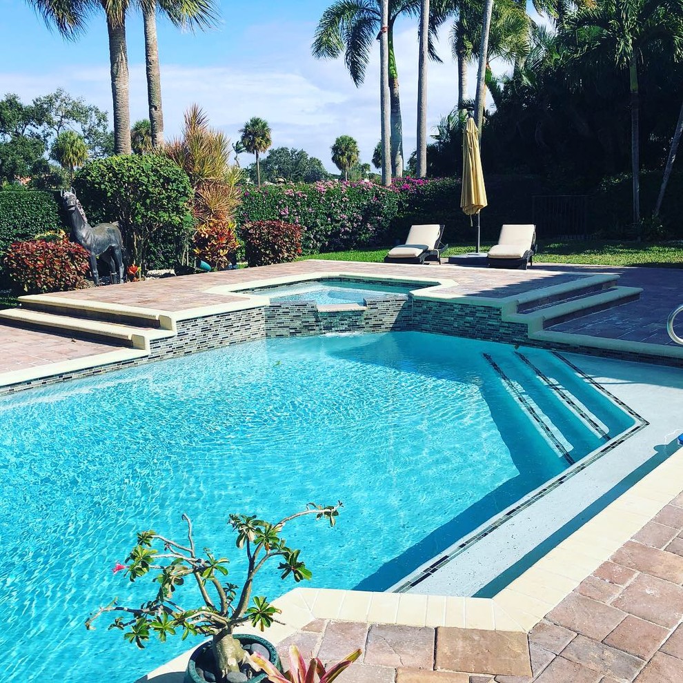 Boca Remodel, New pool finish, tile,coping, and sun shelf - Mid-Century ...