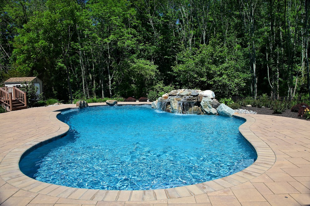 Boulder Waterfall Pool - Rustic - Pool - New York - by Blue Haven Pools ...