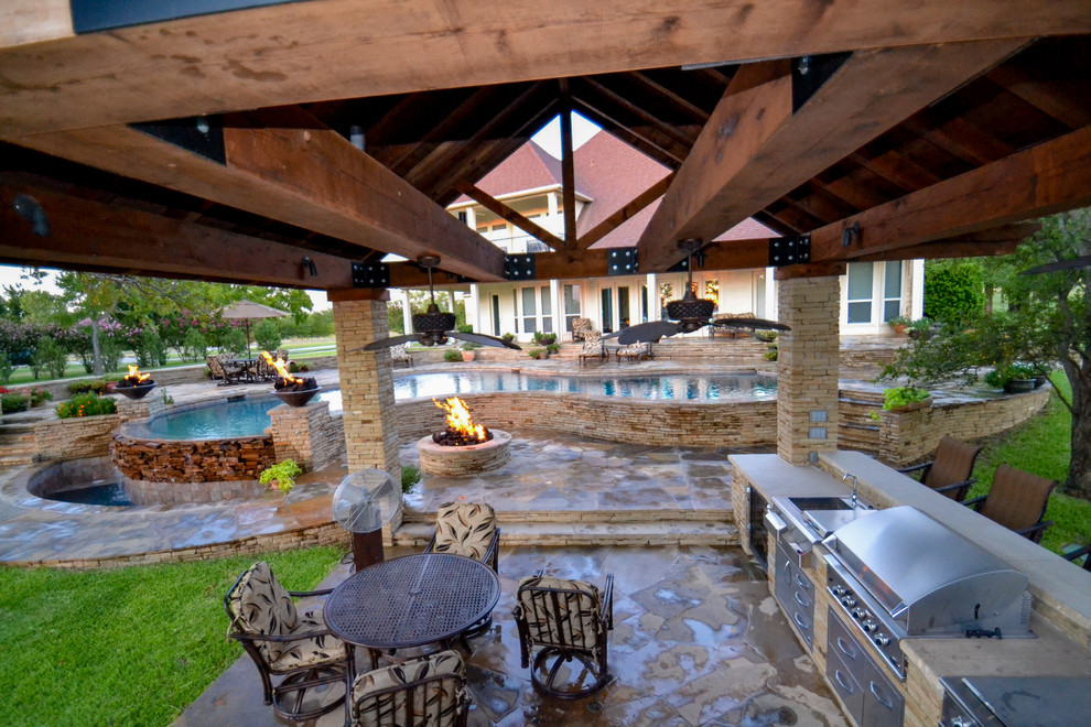 Bridgeport Freeform Infinity Pool and Cabana - Rustic - Patio - Dallas ...