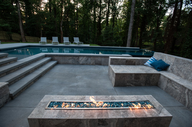 Buckhead Steep Slope Infinity Pool with Seat Wall & Fire Pit ...