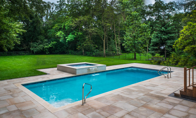 Burr Ridge, IL Swimming Pool, Raised Spa With Waterfall and Deck Sprays ...