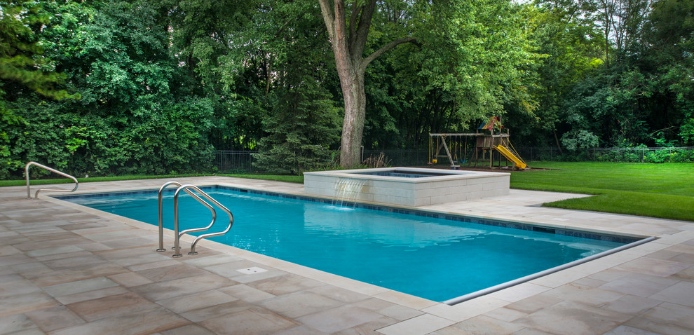 Burr Ridge, IL Swimming Pool, Raised Spa With Waterfall and Deck Sprays ...