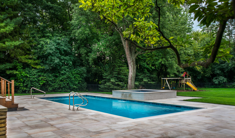 Burr Ridge, IL Swimming Pool, Raised Spa With Waterfall and Deck Sprays ...