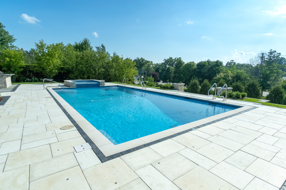 Burr Ridge Lap Pool with Raised Hot Tub and Waterfall - Traditional ...