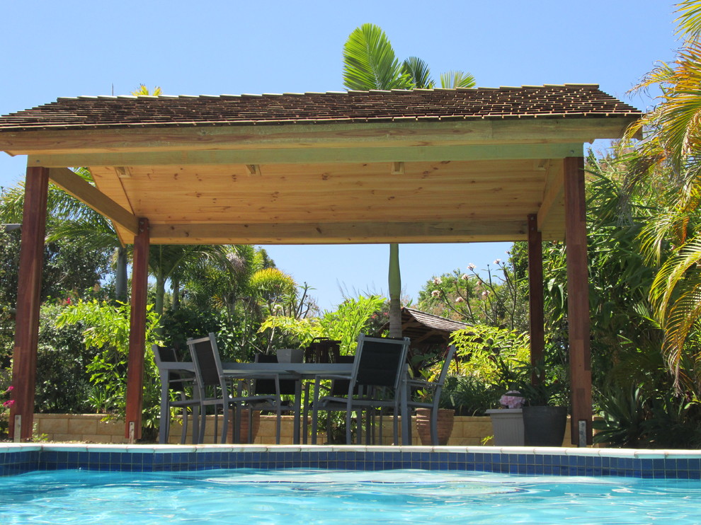 Cabana & Lined Ceiling - Tropical - Swimming Pool & Hot Tub - Sunshine ...