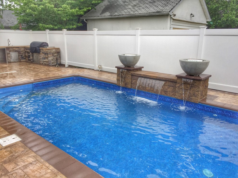 Cambridge Paver Pool Patio with Fire Bowls and Sheer Descent LED ...