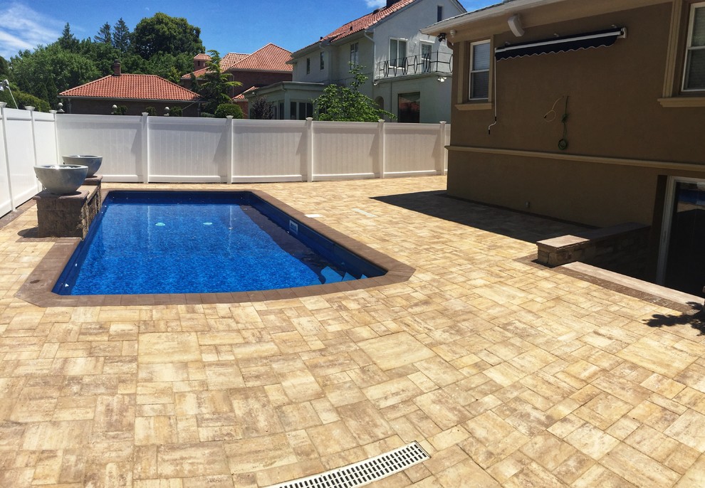 Cambridge Paver Pool Patio with Fire Bowls and Sheer Descent LED ...