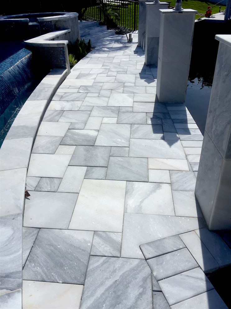 Carrera White Marble Pool Deck Pavers - Modern - Pool - Tampa - by ...