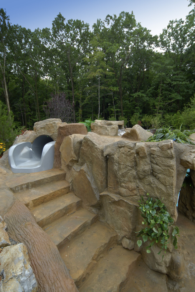 Cave-Grotto-Enclosed Slide with Waterfalls - Tropical - Swimming Pool ...
