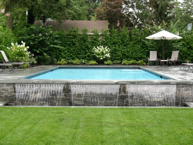 Classic Pool with sheer descent waterfall - Traditional - Pool - New ...