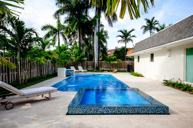 Classic/Straight Edge Pool With Custom Spa, Fountain and Sun Shelf in ...