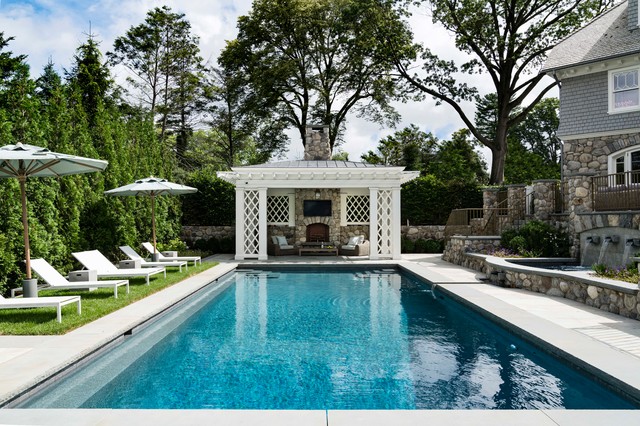 Classical Revivalthe Lattice And Columned Pool Pavilion With Its Stone