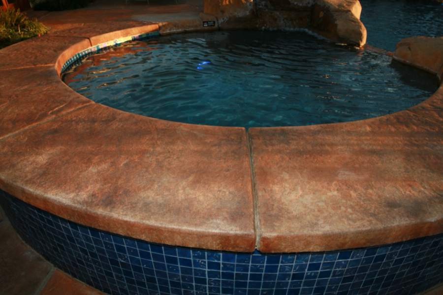 Colored Concrete - Spa with Random Stone Coping - Tropical - Pool - Los ...