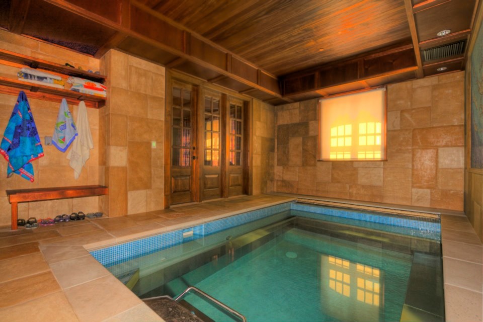 Content Indoor Swim Spa with Beautiful Tile Mural - Mediterranean ...