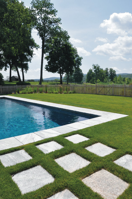 COUNTRY: simple rectangle swimming pool with granite + grass surround ...