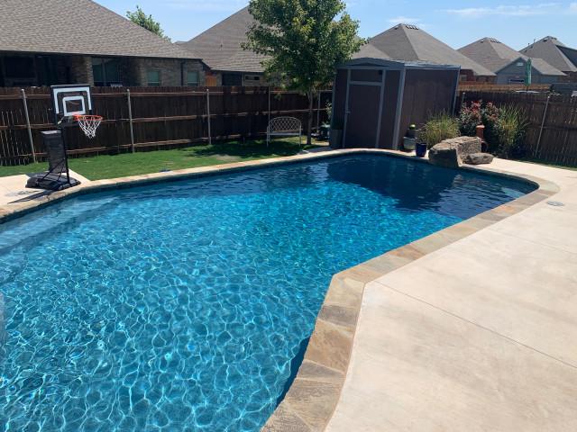 Custom Concrete Pool with Tanning Ledge, LED Lighting, Flagstone Coping ...