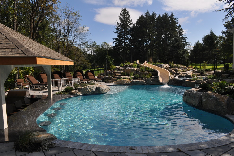 Custom Free Form Pool with Swim Up Bar - Traditional - Pool ...