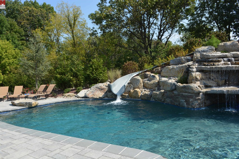 Custom Freeform Style Salt Water In Ground Pool With Waterslide And Spa